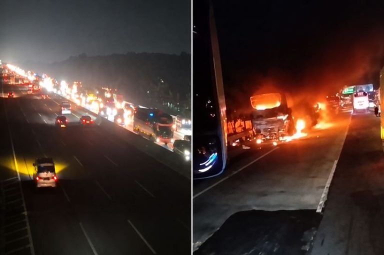 Bus Pariwisata Hangus Terbakar di Tol Japek KM 54, Penumpang ...